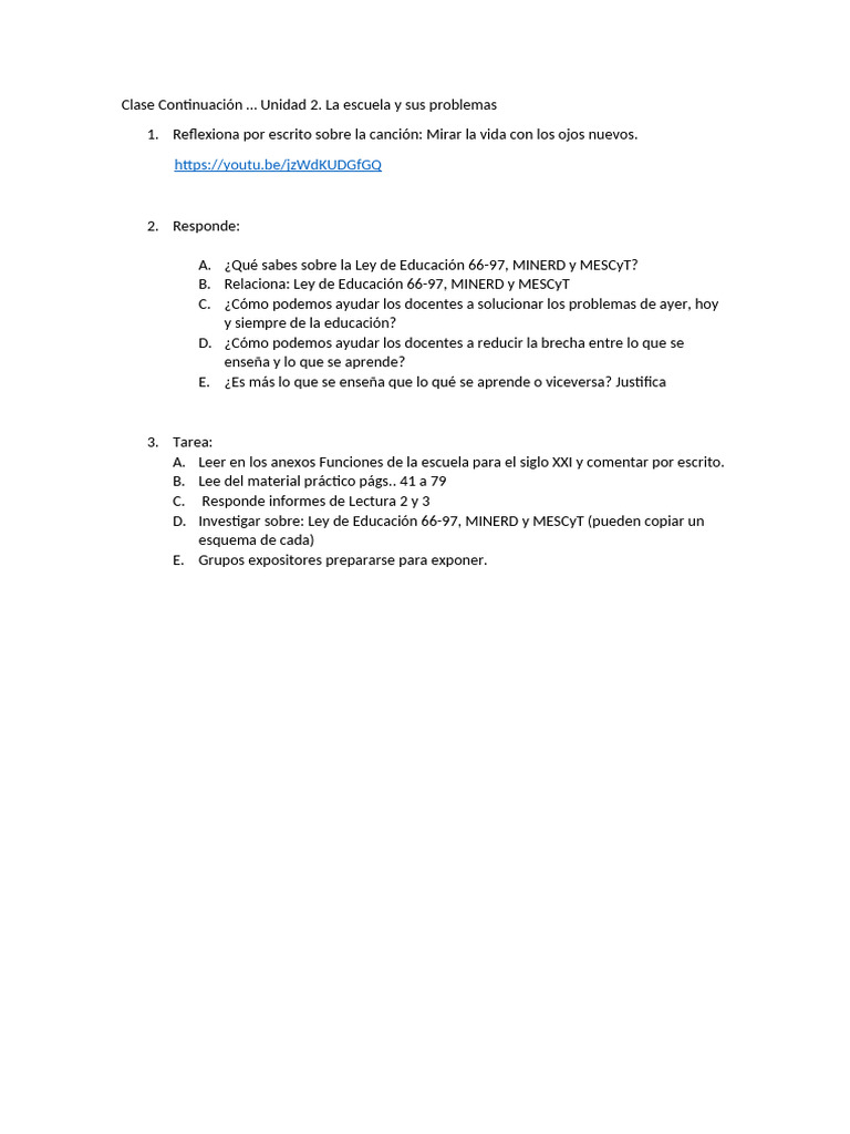 Clase Continuación Unidad 2 La Escuela y Sus Problemas | PDF