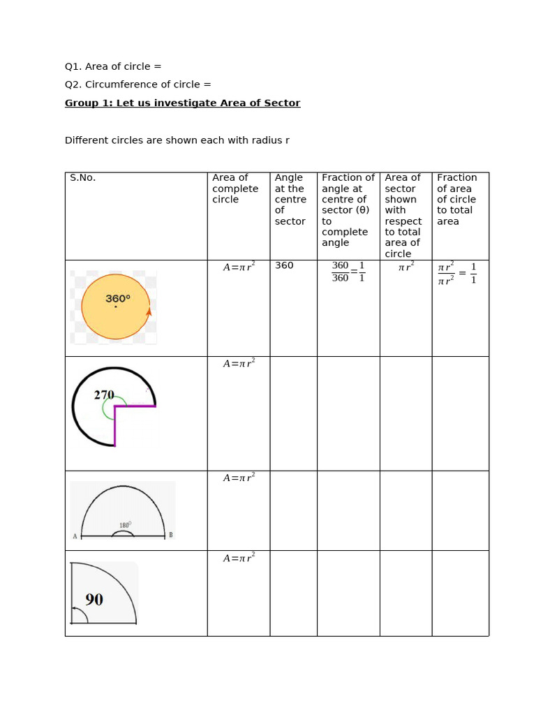 Area and Arc Length of Circle Sectors | PDF