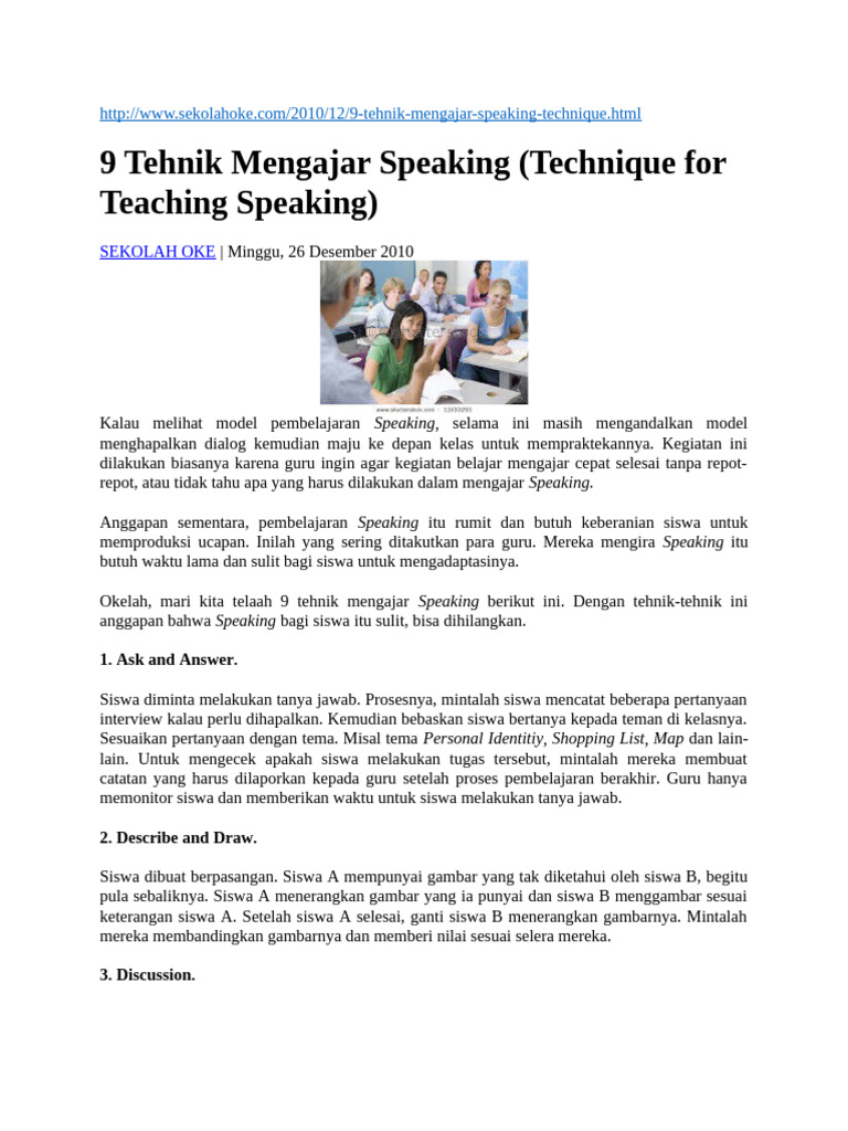 9 Tehnik Mengajar Speaking (Technique For Teaching Speaking) | PDF