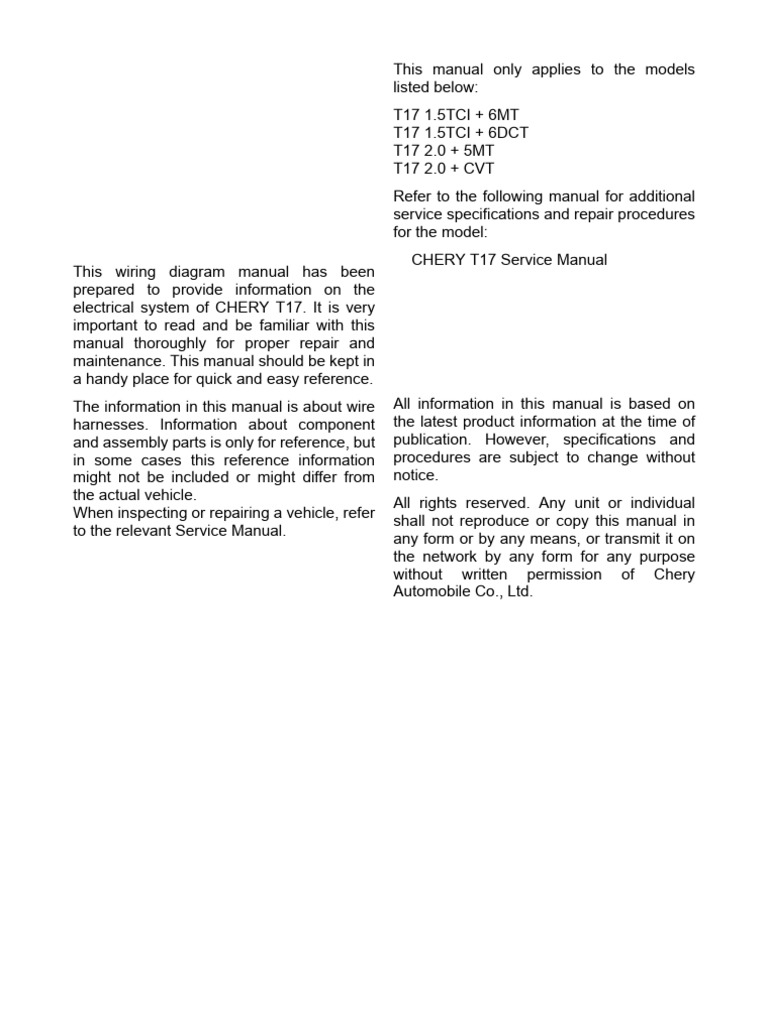 Eletrical Wiring Diagram Chery T17 | PDF | Voltage | Fuse (Electrical)