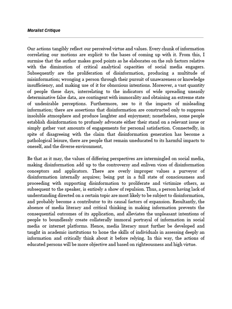 Moralist Literary Critique. | PDF