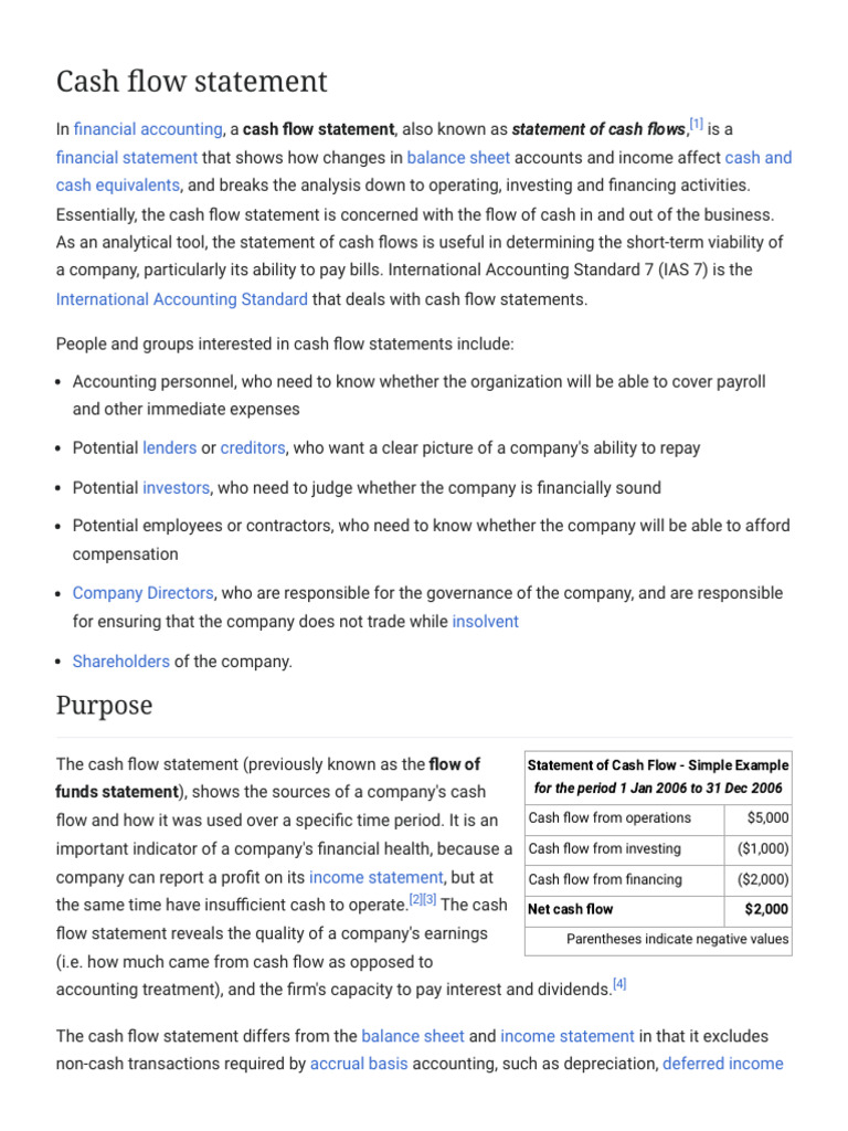 Cash Flow Statement - Wikipedia | PDF