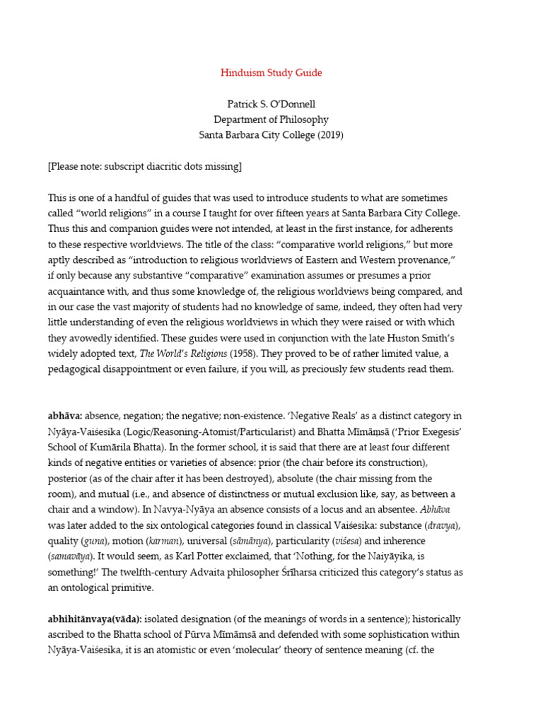Hinduism Study Guide | PDF
