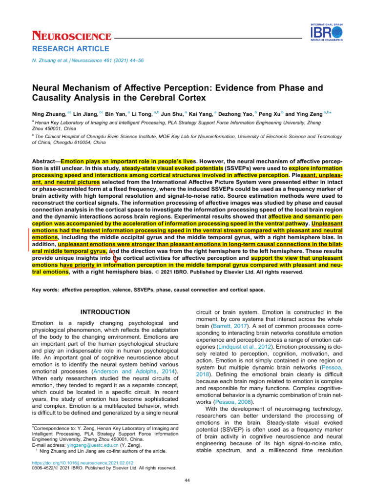 Neural Mechanism of A Ective Perception - Evidence From Phase and ...