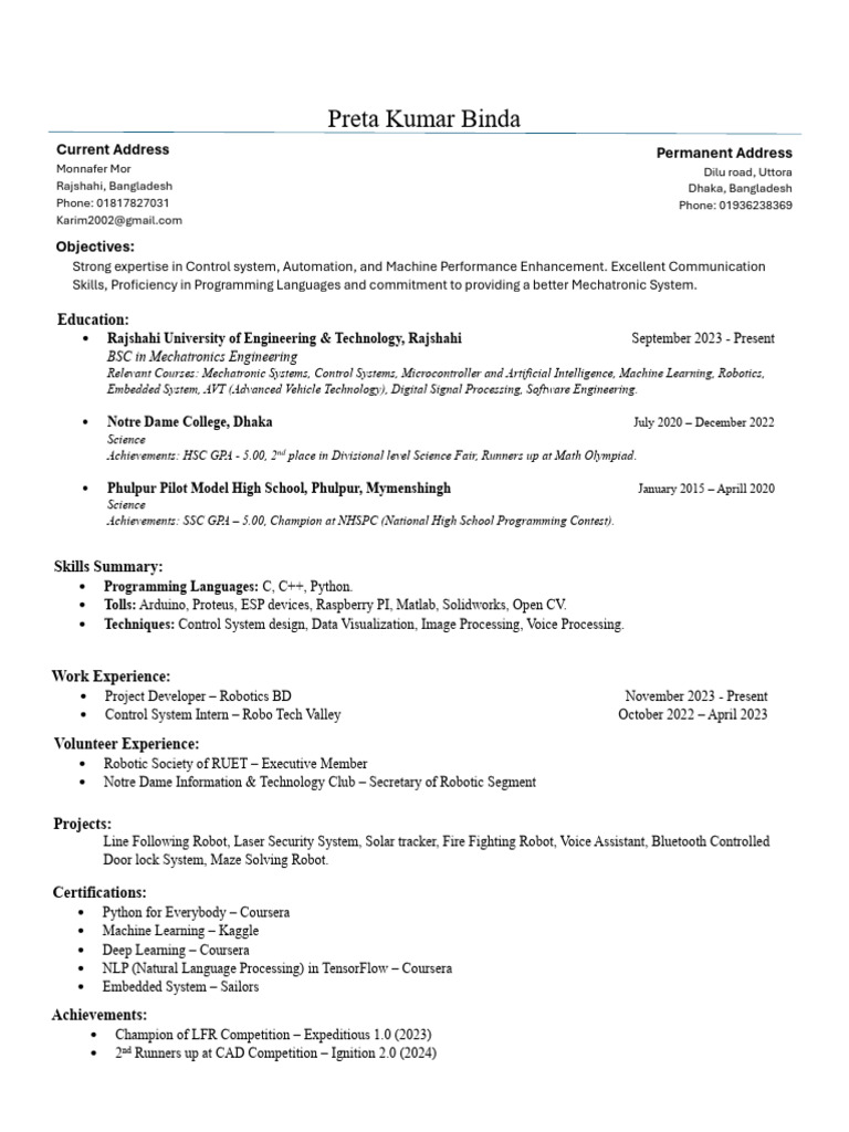Resume For Assignment | PDF