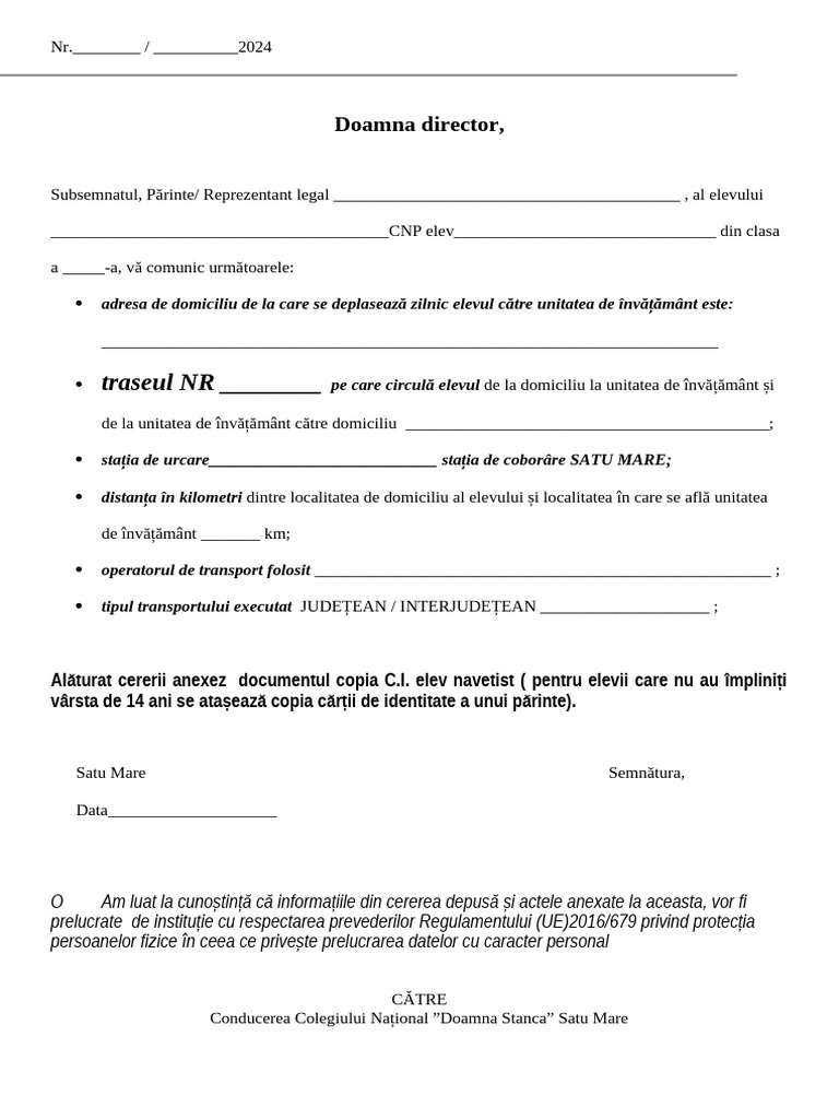 Solicitare Părinte Transport | PDF