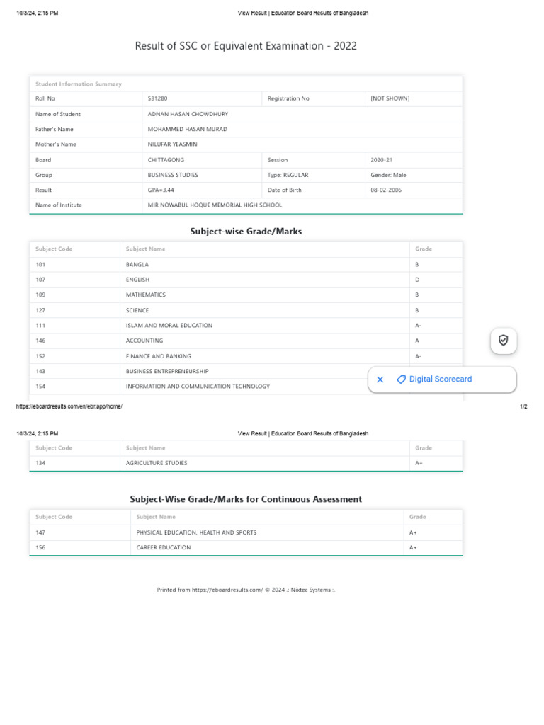 View Result - Education Board Results of Bangladesh | PDF