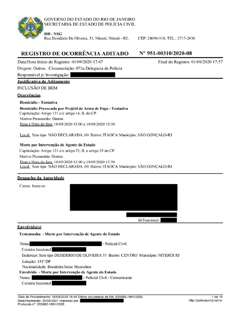 Brazil Note Verbale Anexo Registro Occorencia PCRJ Unlocked | PDF