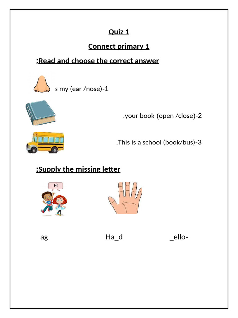 Quiz 1 Connect Primary 1 | PDF