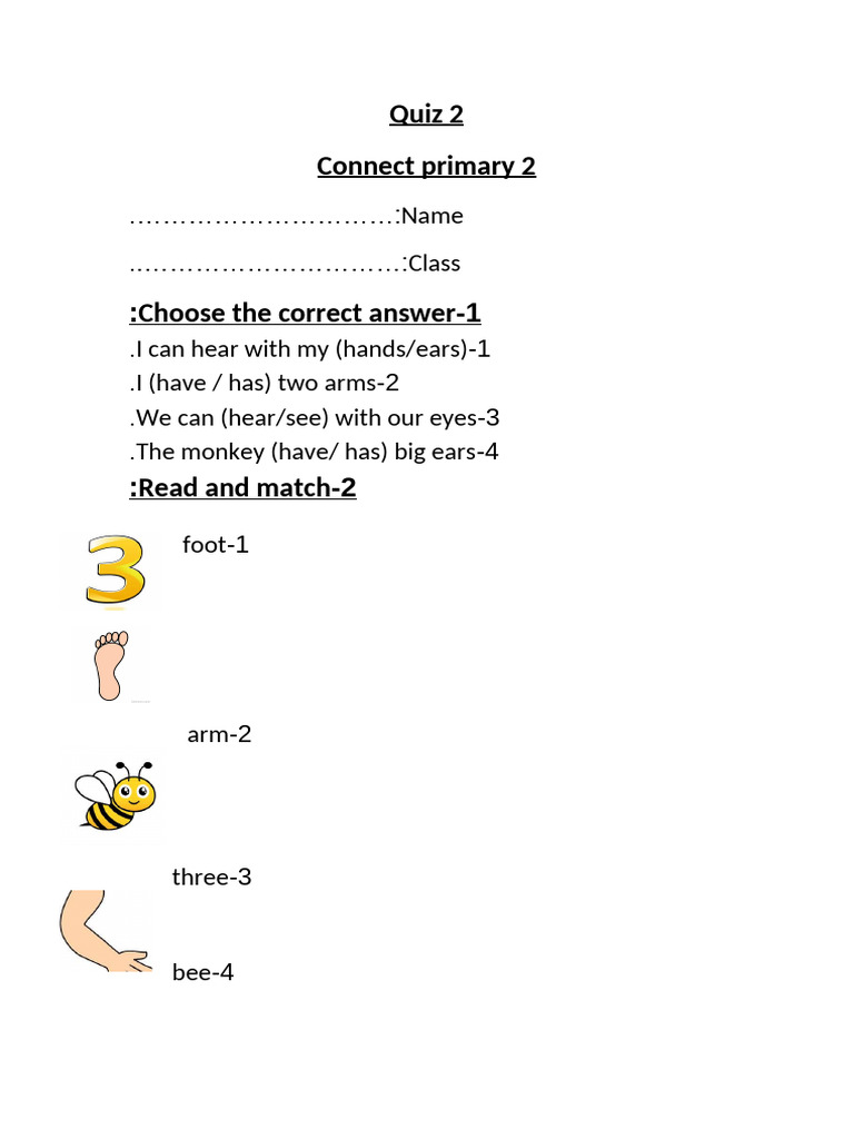 Quiz 2 Primary 2 Connect | PDF