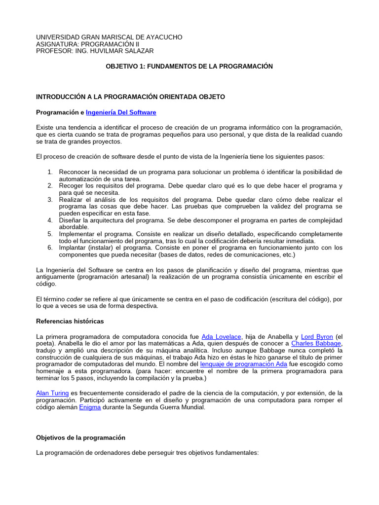 Obj 1 Introducción A La POO | PDF | Objeto (informática) | Programación orientada a objetos