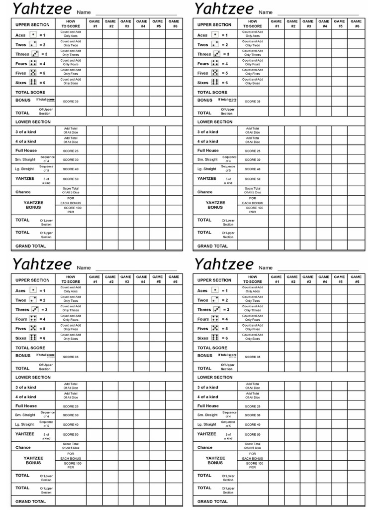 Yahtzee Template | PDF