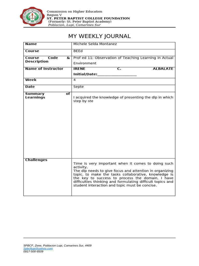 My Weekly Journal 3 | PDF