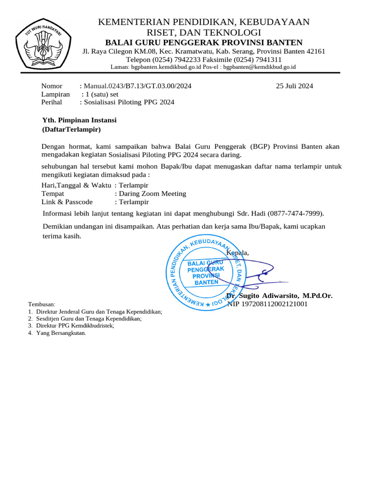 0243 - Undangan Sosialisasi Pilotting Tahun 2024-merged | PDF