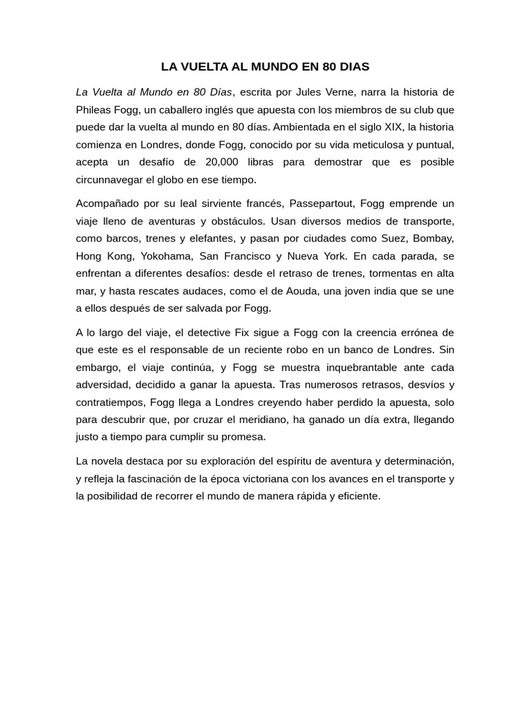 La Vuelta Al Mundo en 80 Dias | PDF