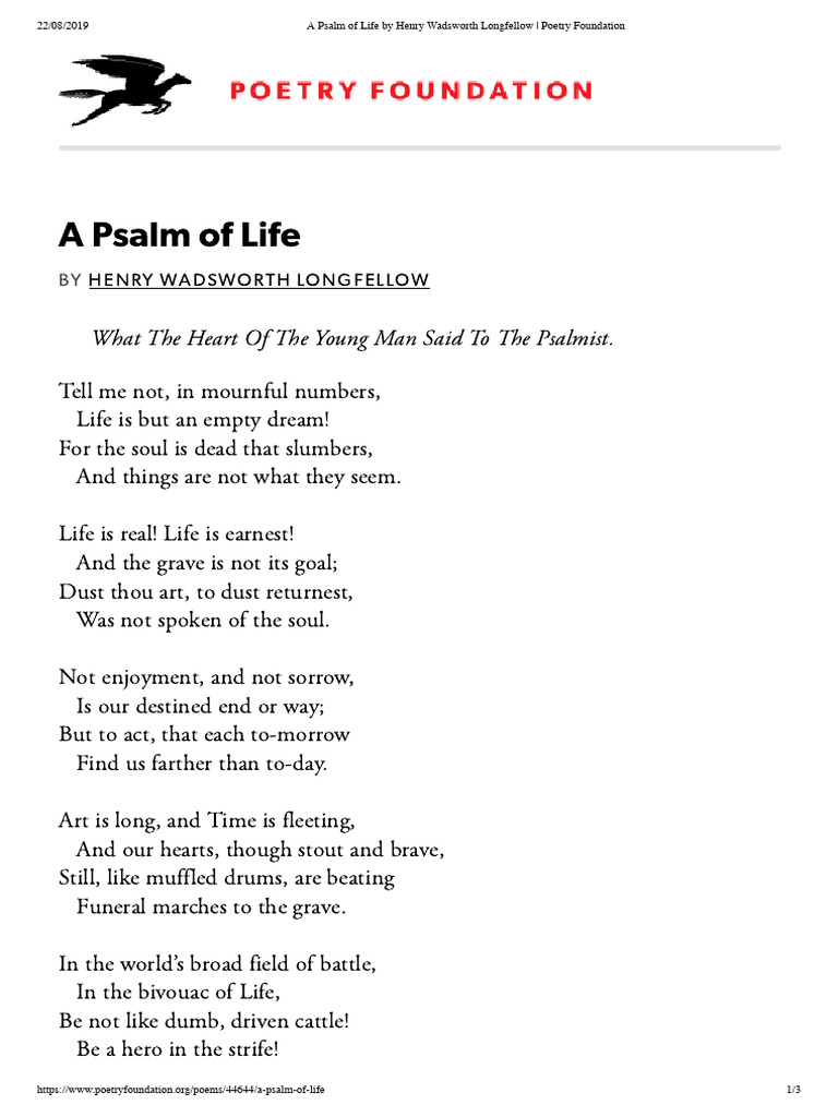A Psalm of Life by Henry Wadsworth Longfellow - Poetry Foundation | PDF