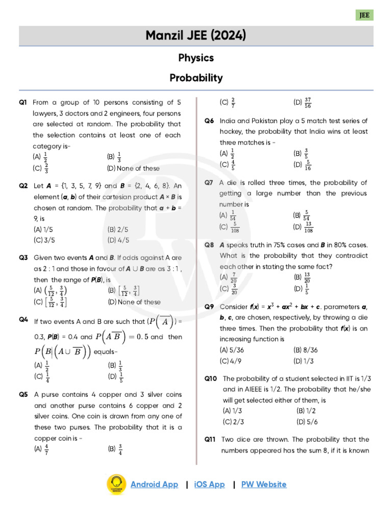 Probability - Practice Sheet | PDF
