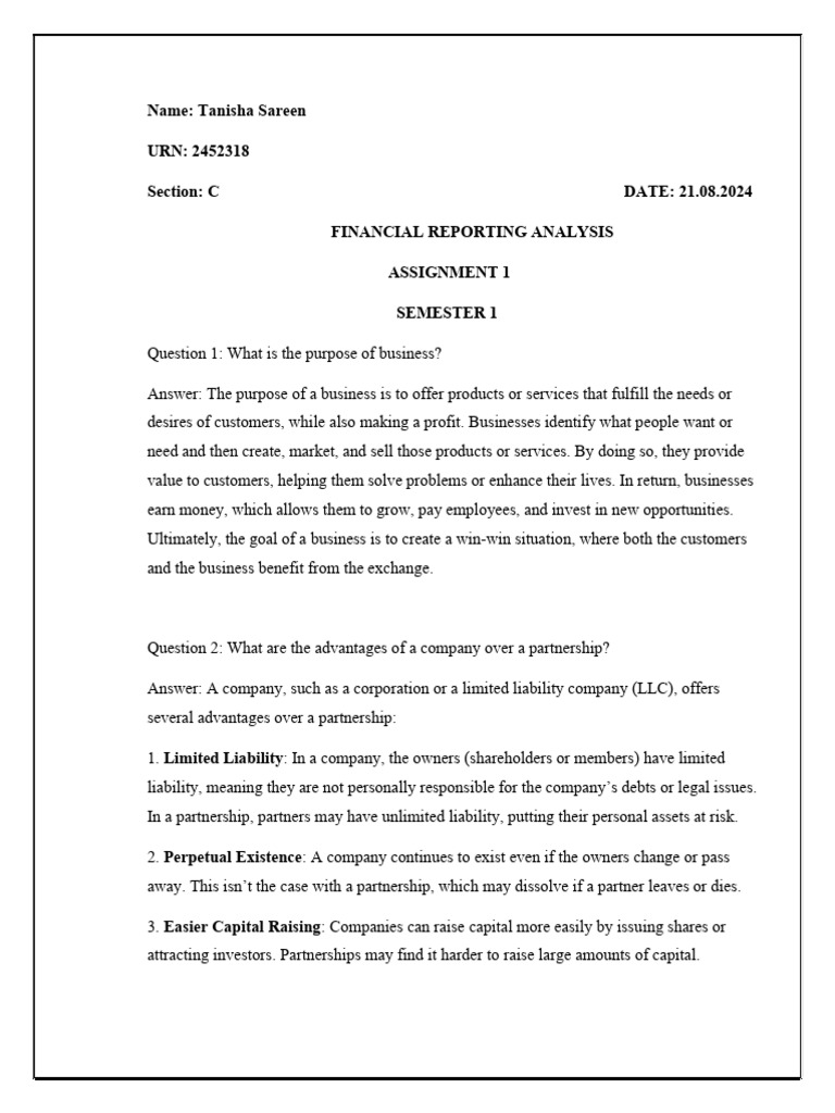 Finance Assignment 1 | PDF | Partnership | Entrepreneurship