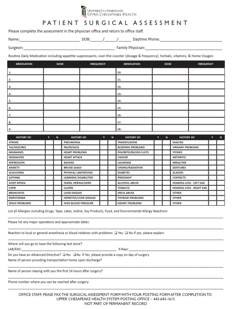 Patient Surgical Assessment Form | PDF | Surgery | Chronic Obstructive ...