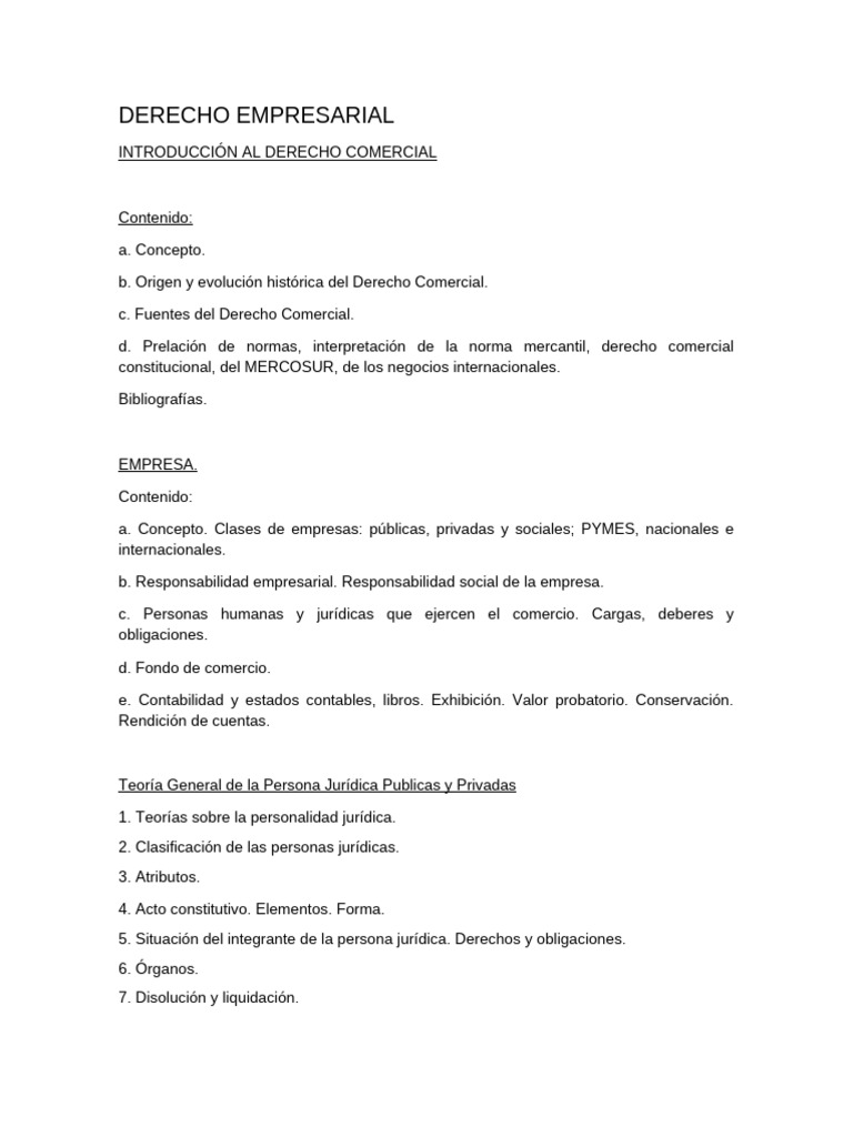 DERECHO EMPRESARIAL Programa | PDF