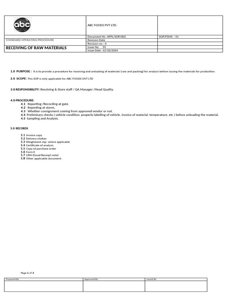receving of materials | PDF