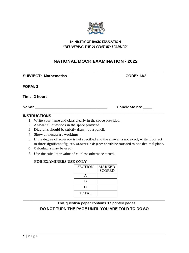 Form 3 Maths Paper 2 | PDF