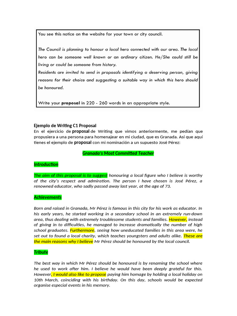 Ejemplo de Writing - Proposal | PDF