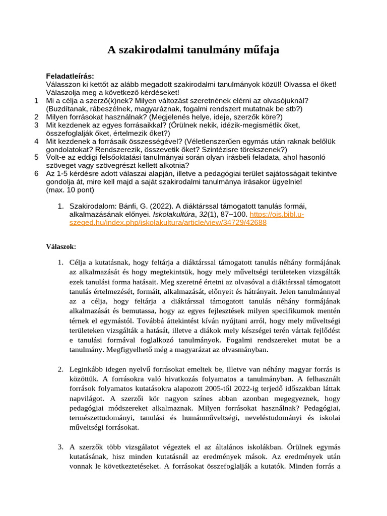 A Szakirodalmi Tanulmány Műfaja | PDF