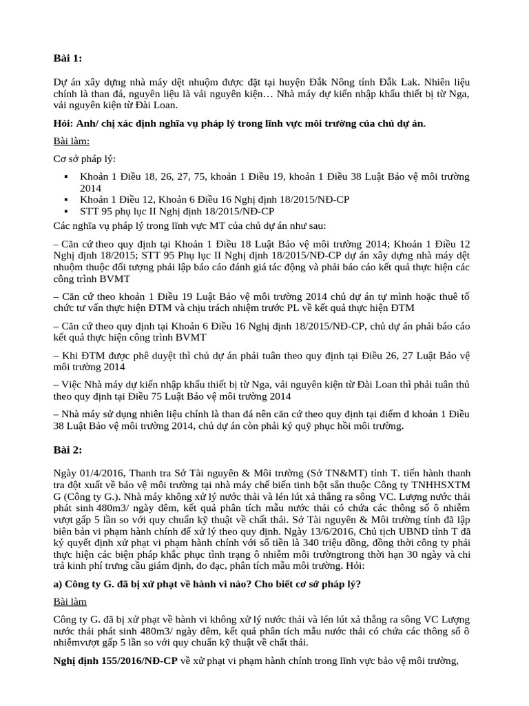 Bai Tap Bao Ve Moi Truong | PDF