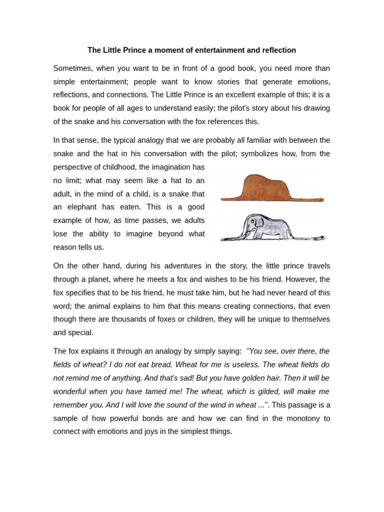 The Little Prince A Moment of Entertainment and Reflection | PDF