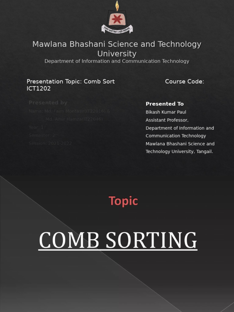 Comb Sort Presentation IT22016&IT22046 | PDF