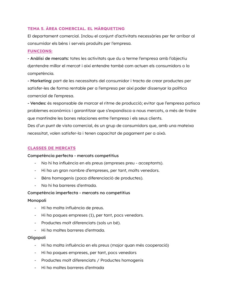 Anàlisi de Mercats:: Tema 5. Àrea Comercial. El Màrqueting | PDF
