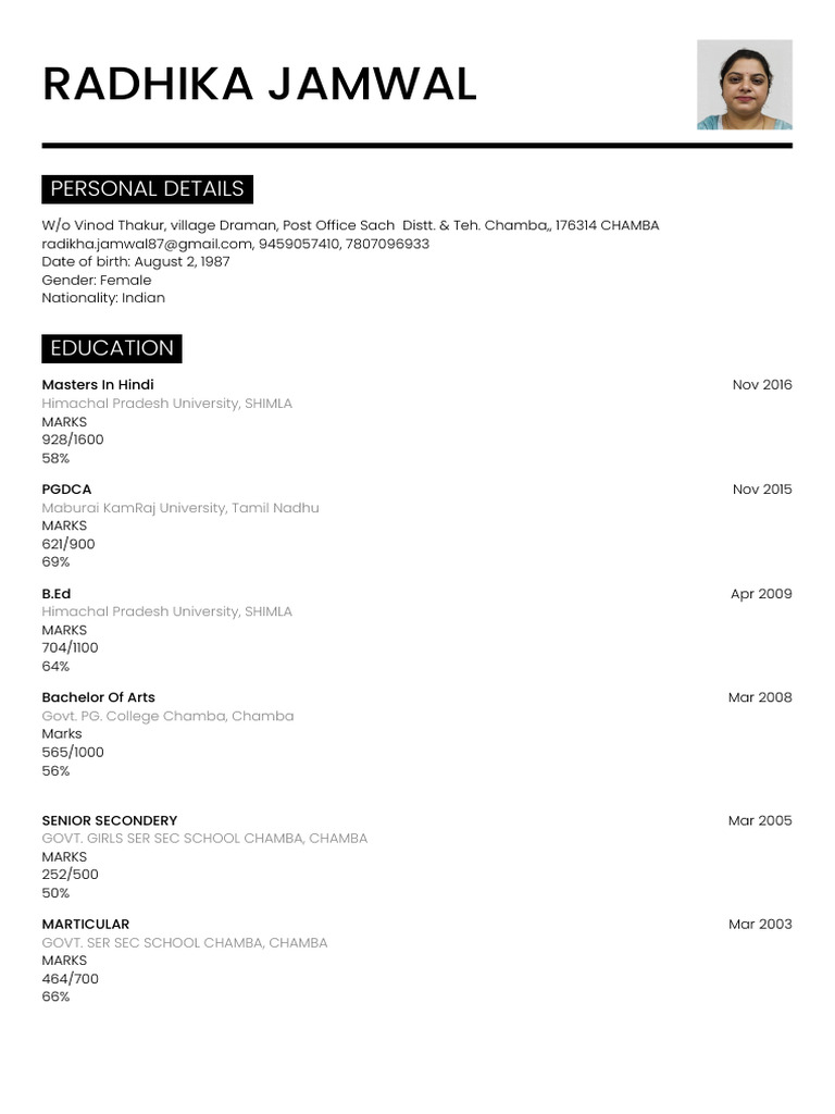 Resume Radhika Jamwal | PDF
