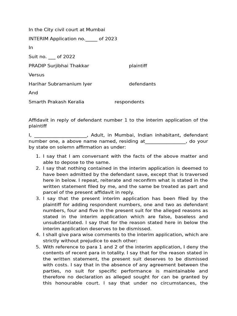 Affidavit in Reply Hariharan | PDF