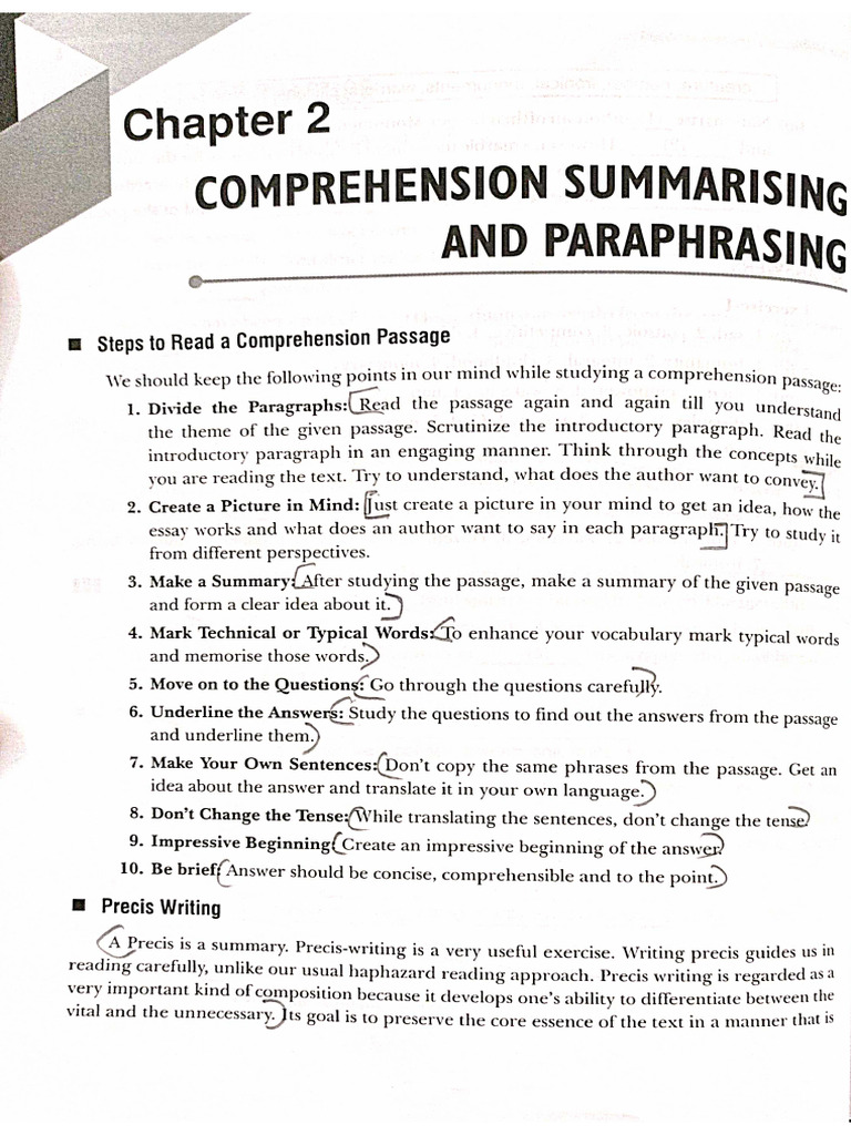 CH 2 Comprehension Summarising and Paraphrasing | PDF