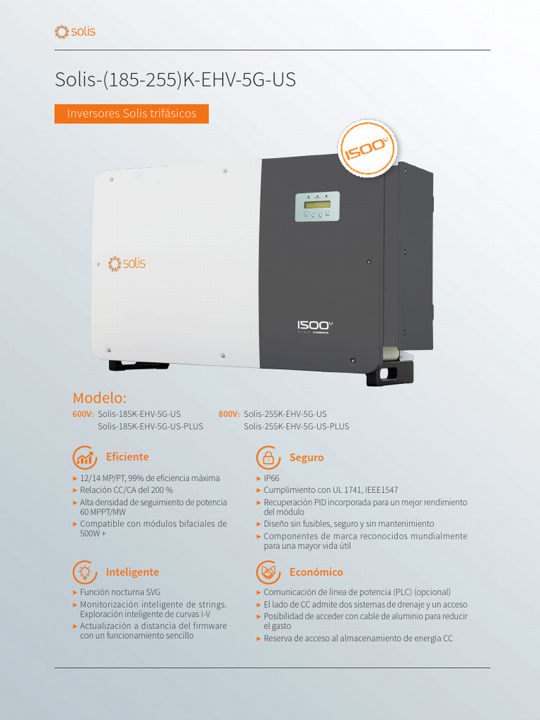 Solis Datasheet Solis - (185-255) K-EHV-5G-US MEX V1,0 2021 | PDF