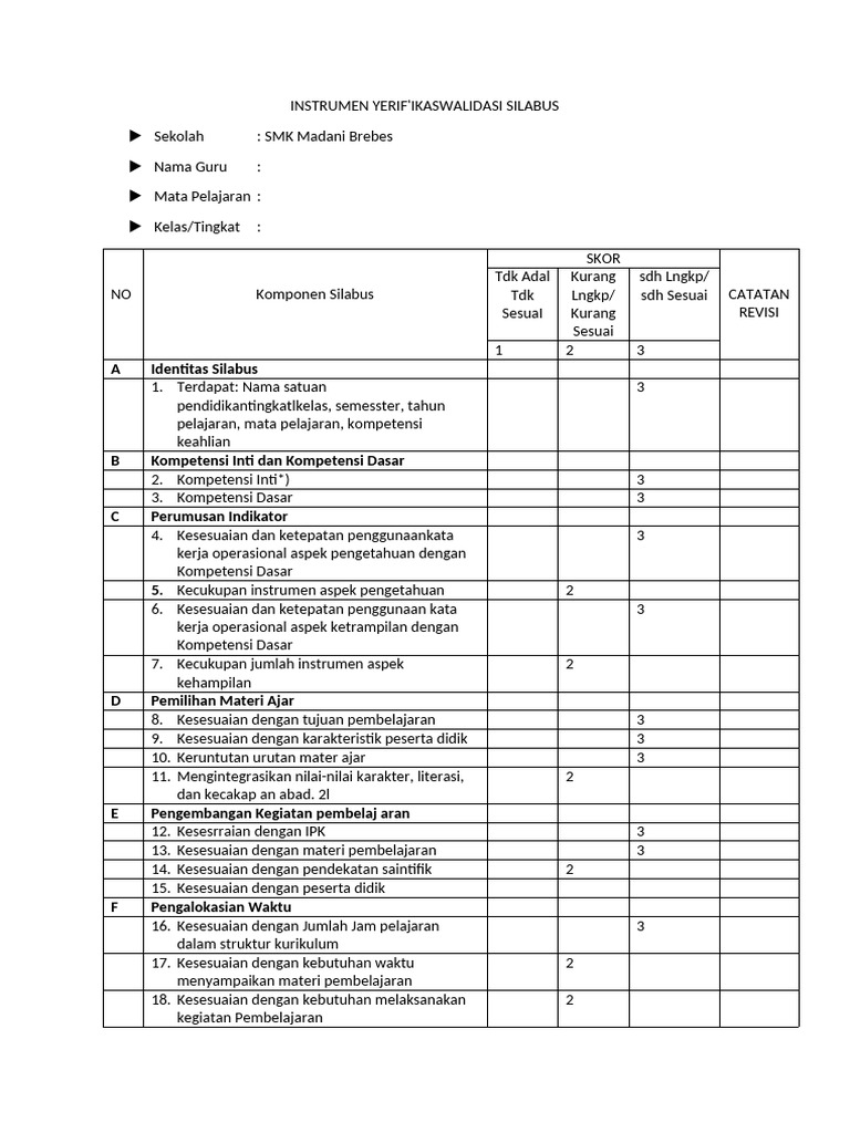 Instrumen Silabus | PDF