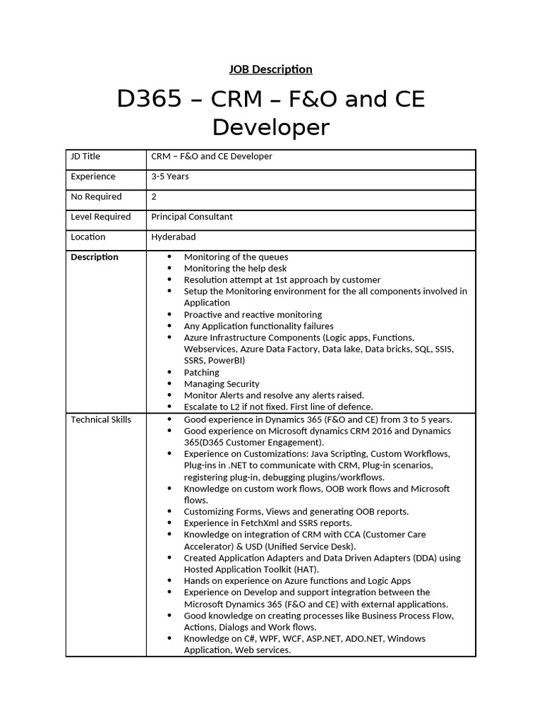 D365 - CRM FO and CE Developer - L1 | PDF