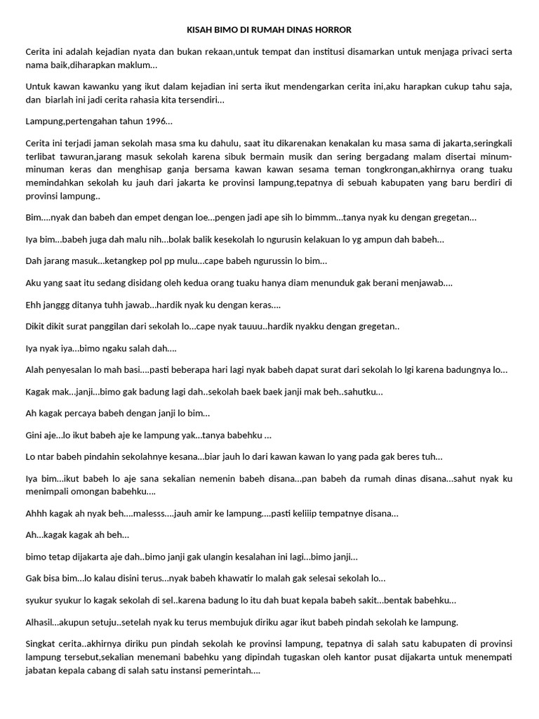 Kisah Bimo Di Rumah Dinas Horror | PDF