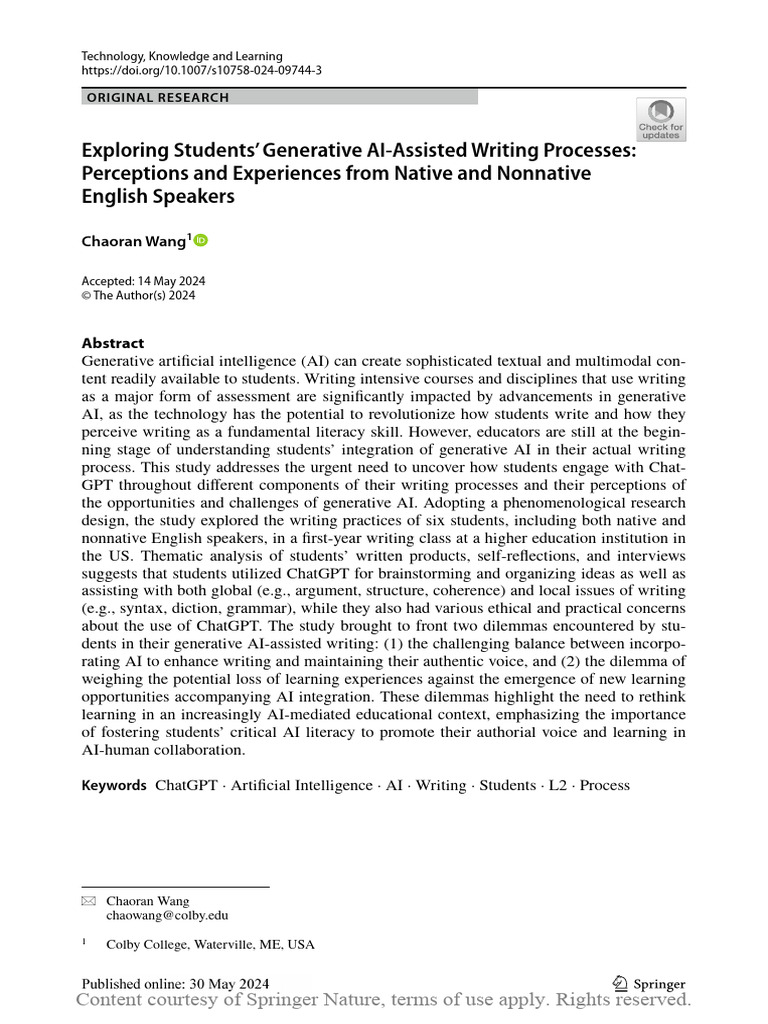 Exploring Students Generative AI-Assisted Writing | PDF | Artificial ...