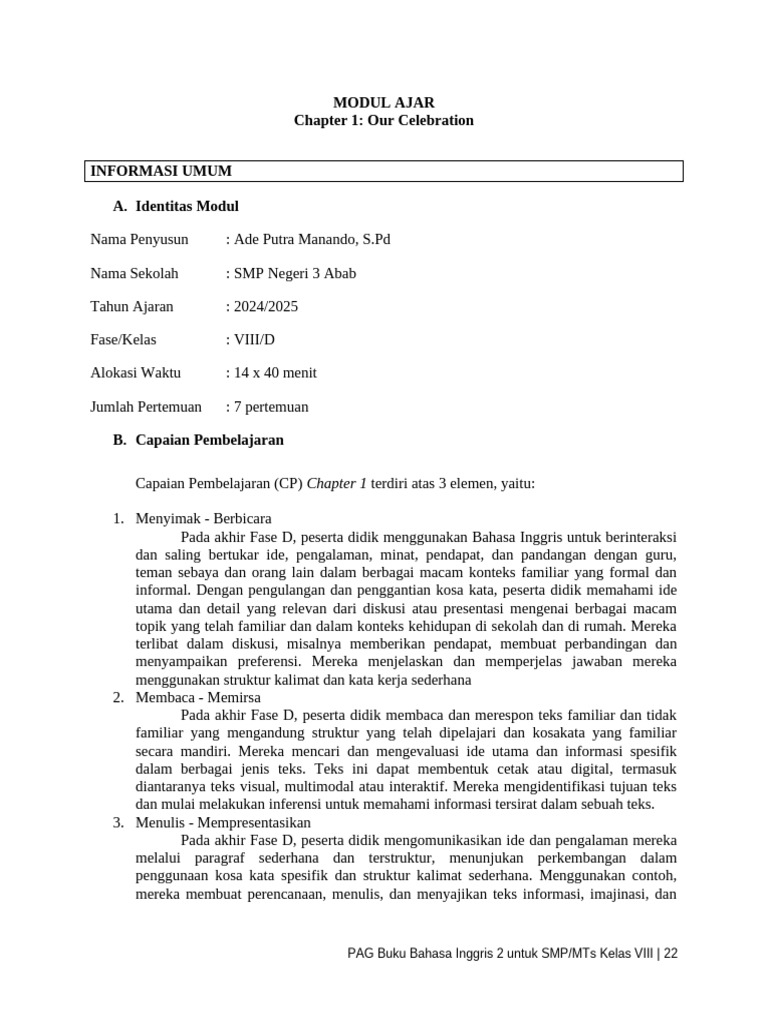 7.1 Modul Ajar Chapter 1 | PDF | Vocabulary | Language Mechanics