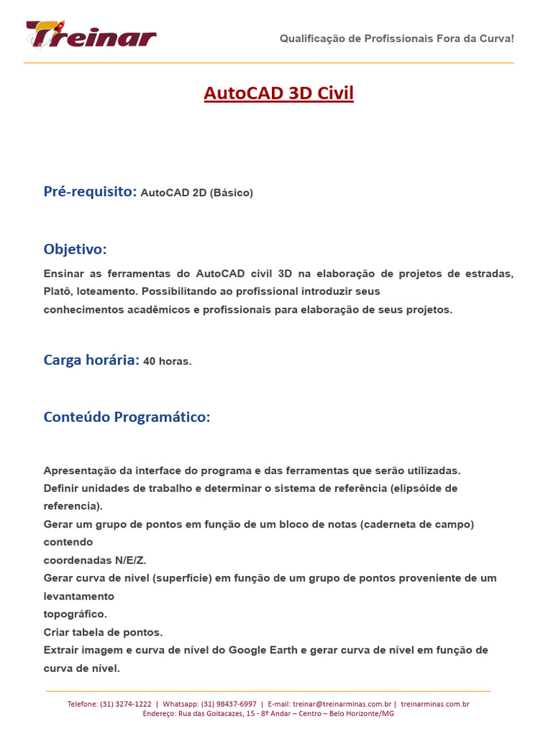 Conteúdo Programático - AutoCAD 3D - Civil | PDF