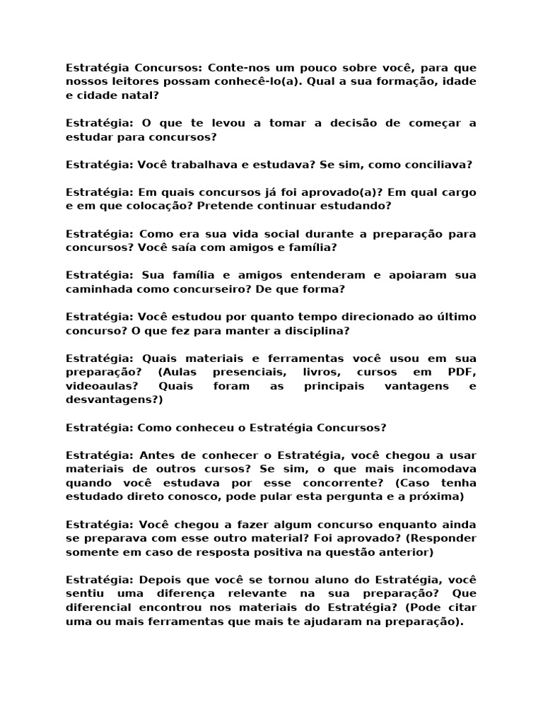 Entrevista Escrita Estratégia | PDF