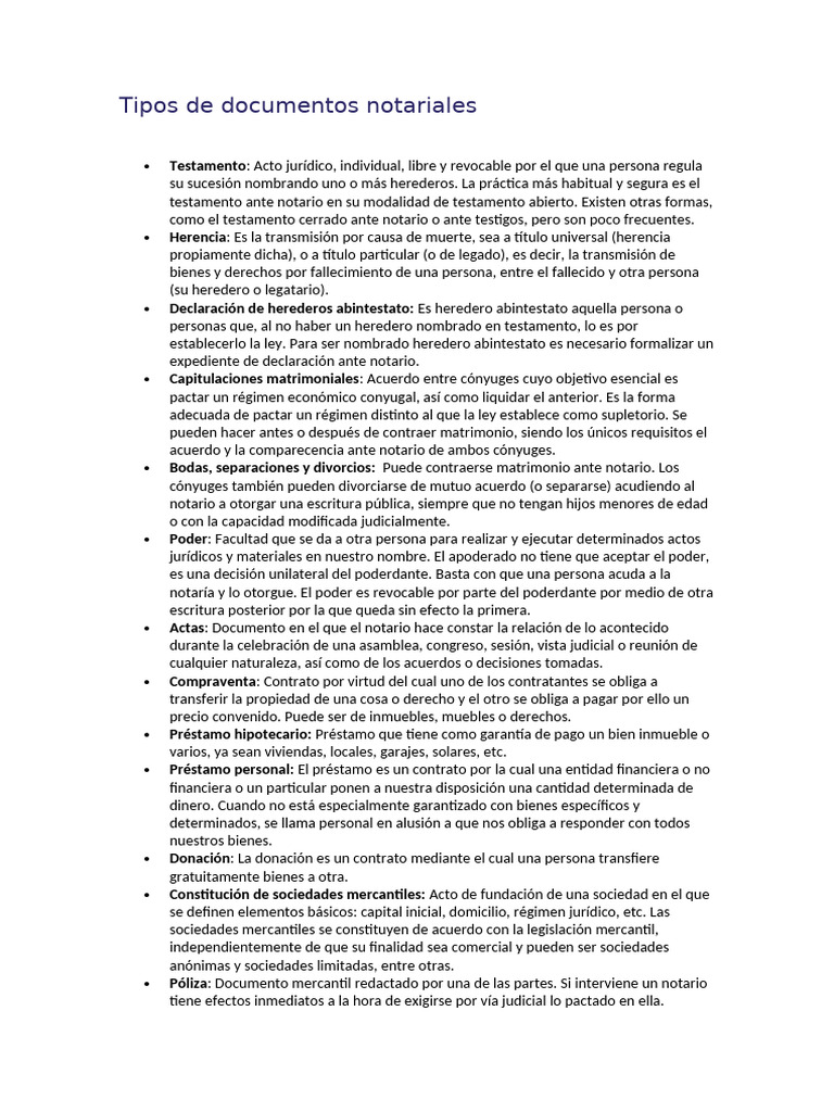 Tipos de Documentos Notariales | PDF