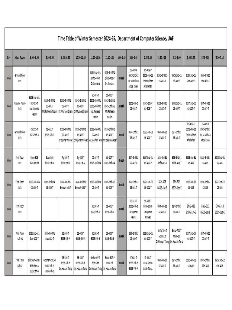 11th Sep Time Table Winter 2024-25 | PDF