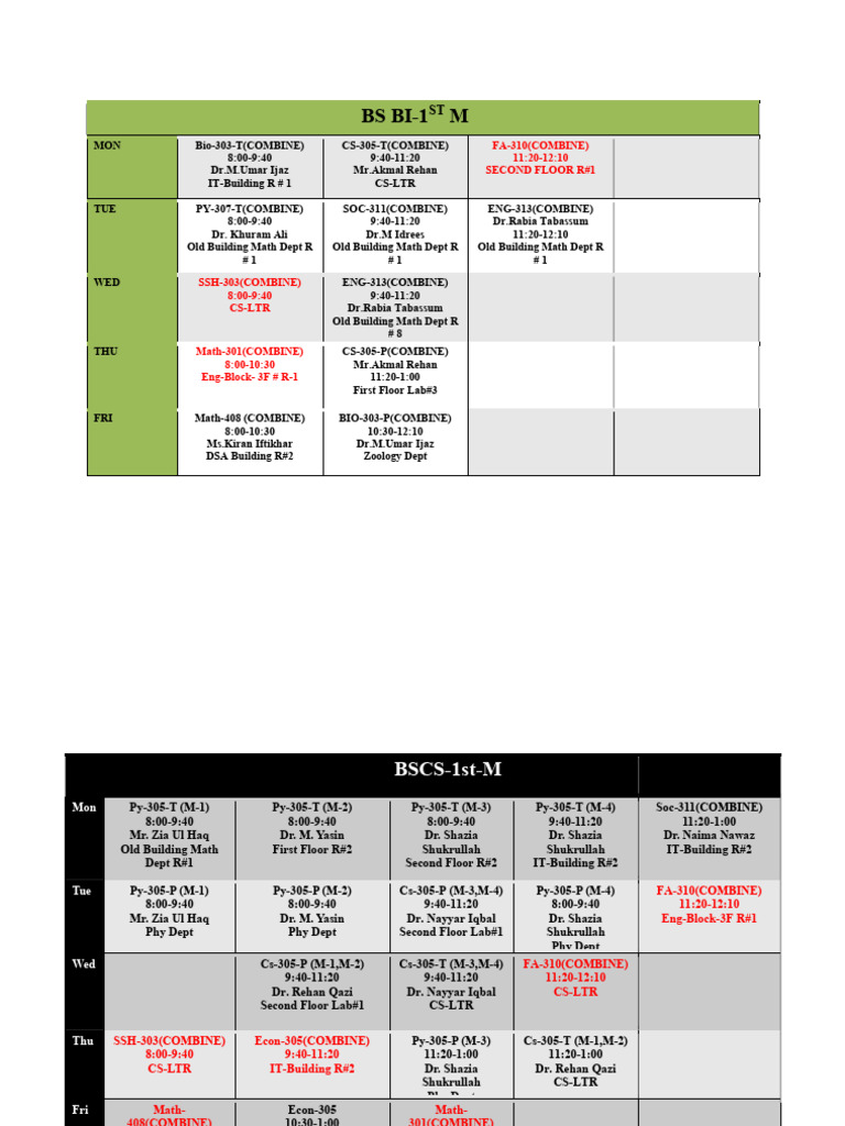 Bs Timetable | PDF
