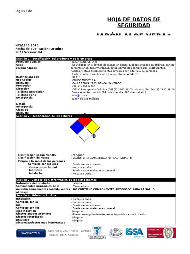 Jabon Aloe Vera Hoja de Seguridad | PDF