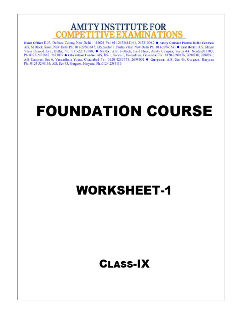 Foundation 9th Worksheet 1 | PDF