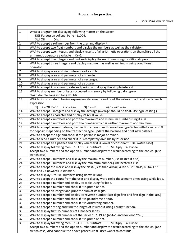 70 Programs Assignment | PDF