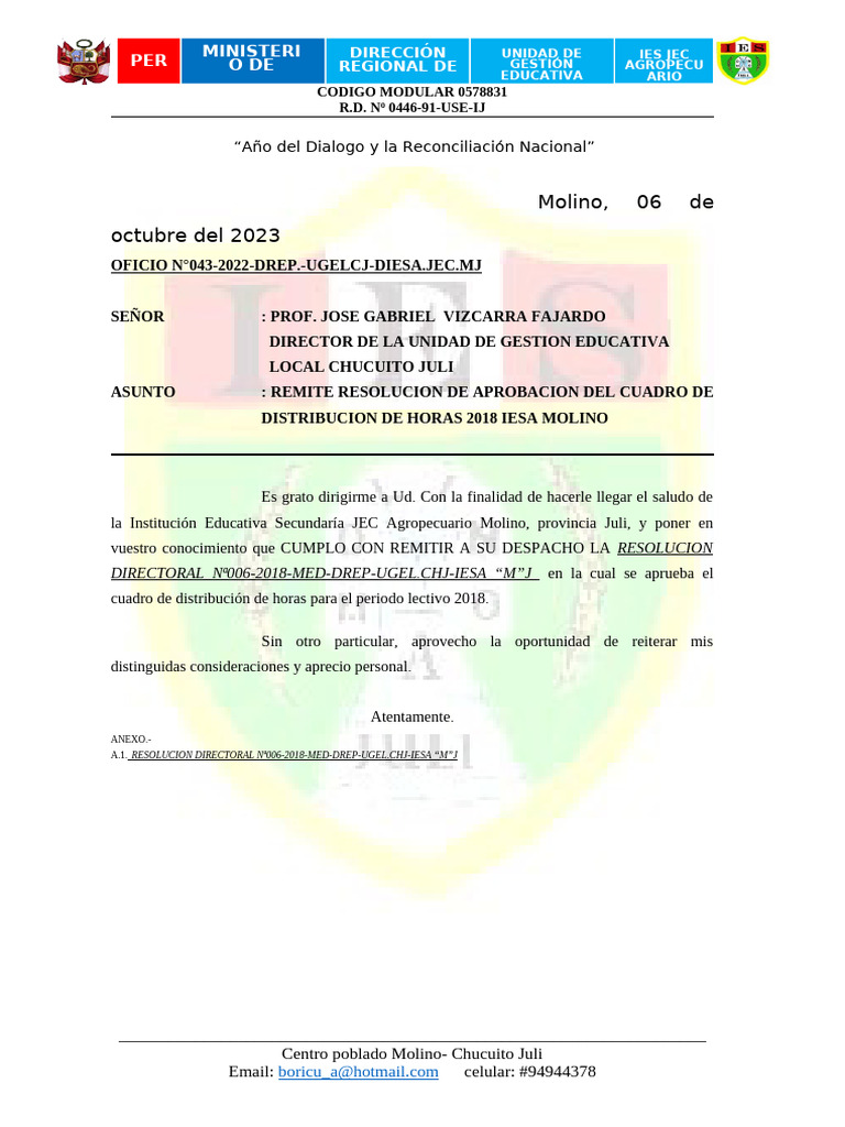 OFICIO 012remite Resolucion CDH | PDF